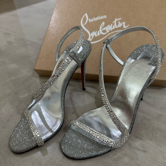 Christian Louboutin | Shoes | Louboutin 0mm Strass Rosalie Silver Heels ...